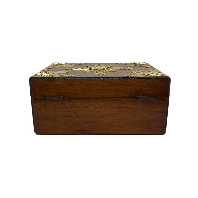 Burl Walnut Brass Flat Top Box | Chairish