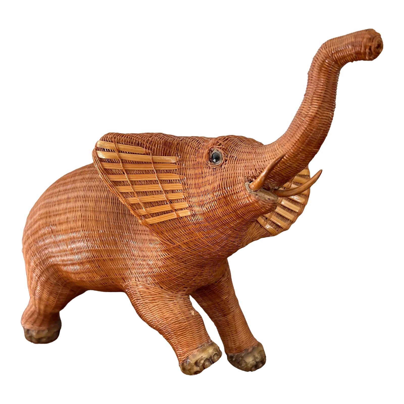 Vintage Chinese Shanghai Handirafts Wicker Elephant Figure | Chairish