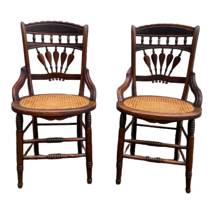 19th Century Refinished Carved Walnut & Cane Seat Eastlake Side Chairs ...