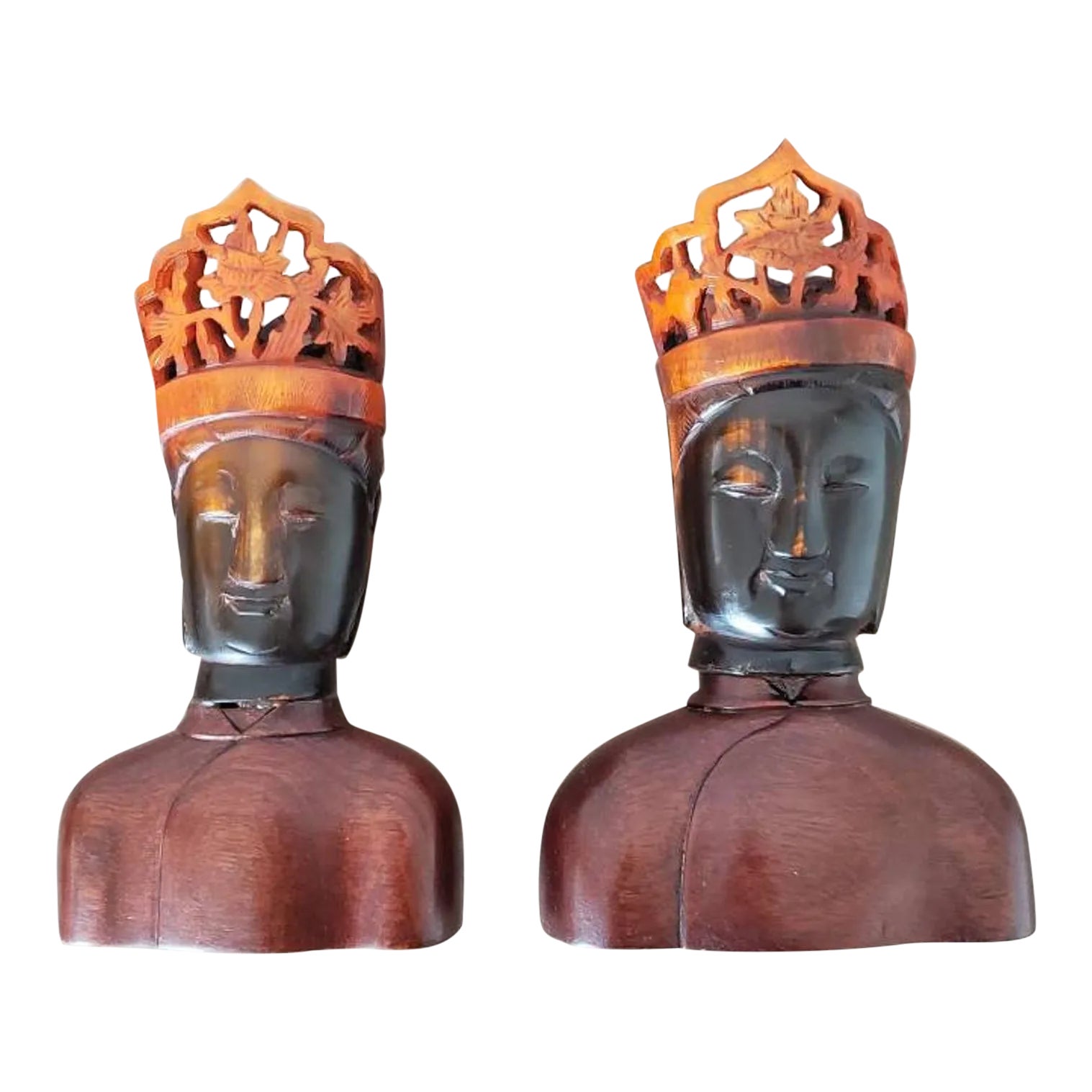 Chinese Ox Horn Buddha Head Figures - a Pair | Chairish