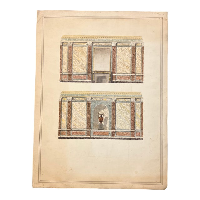 1930’s Regency Style Interior Architectural Watercolor Painting | Chairish