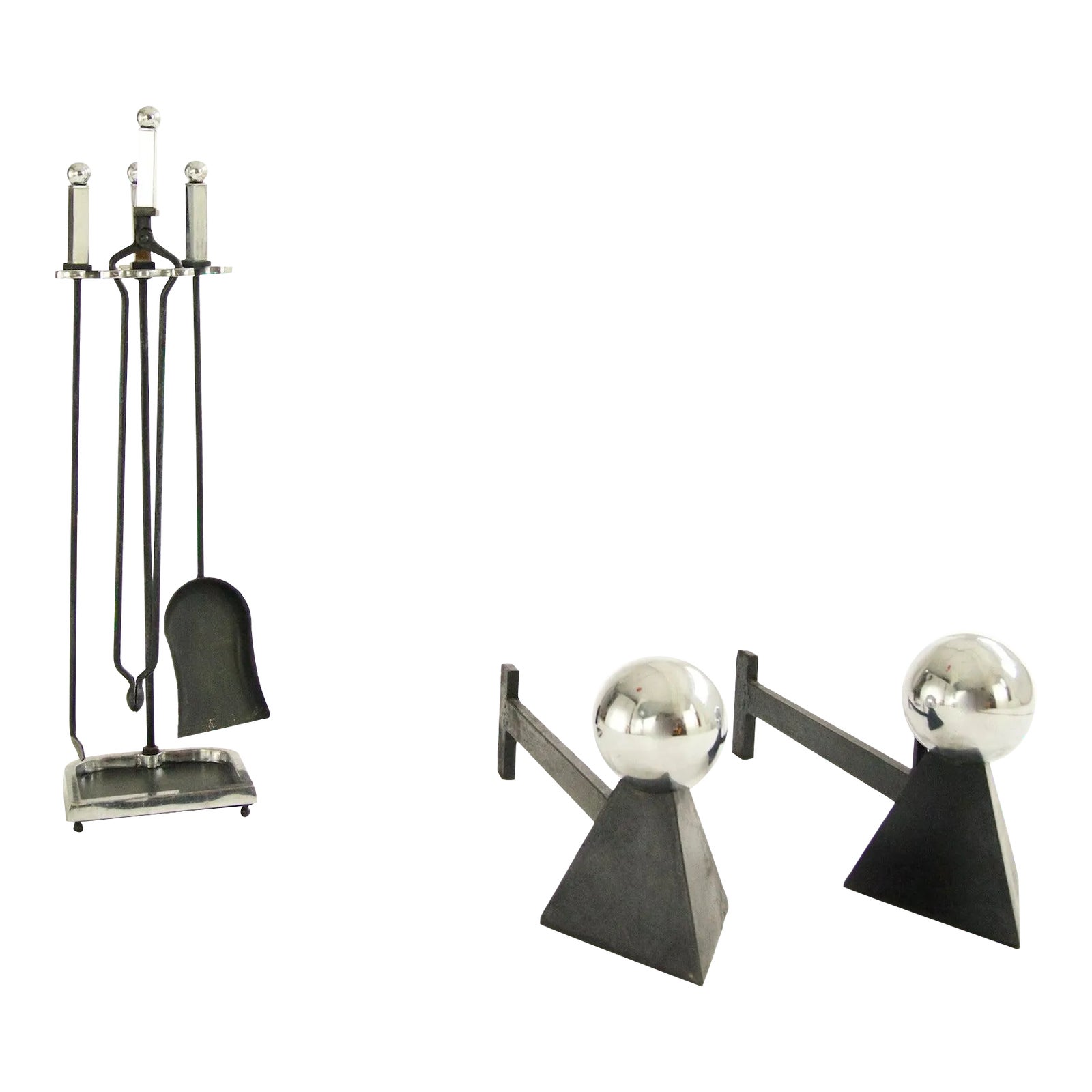Samuel Marx Andirons and Fireplace Tools - 6 Pieces | Chairish