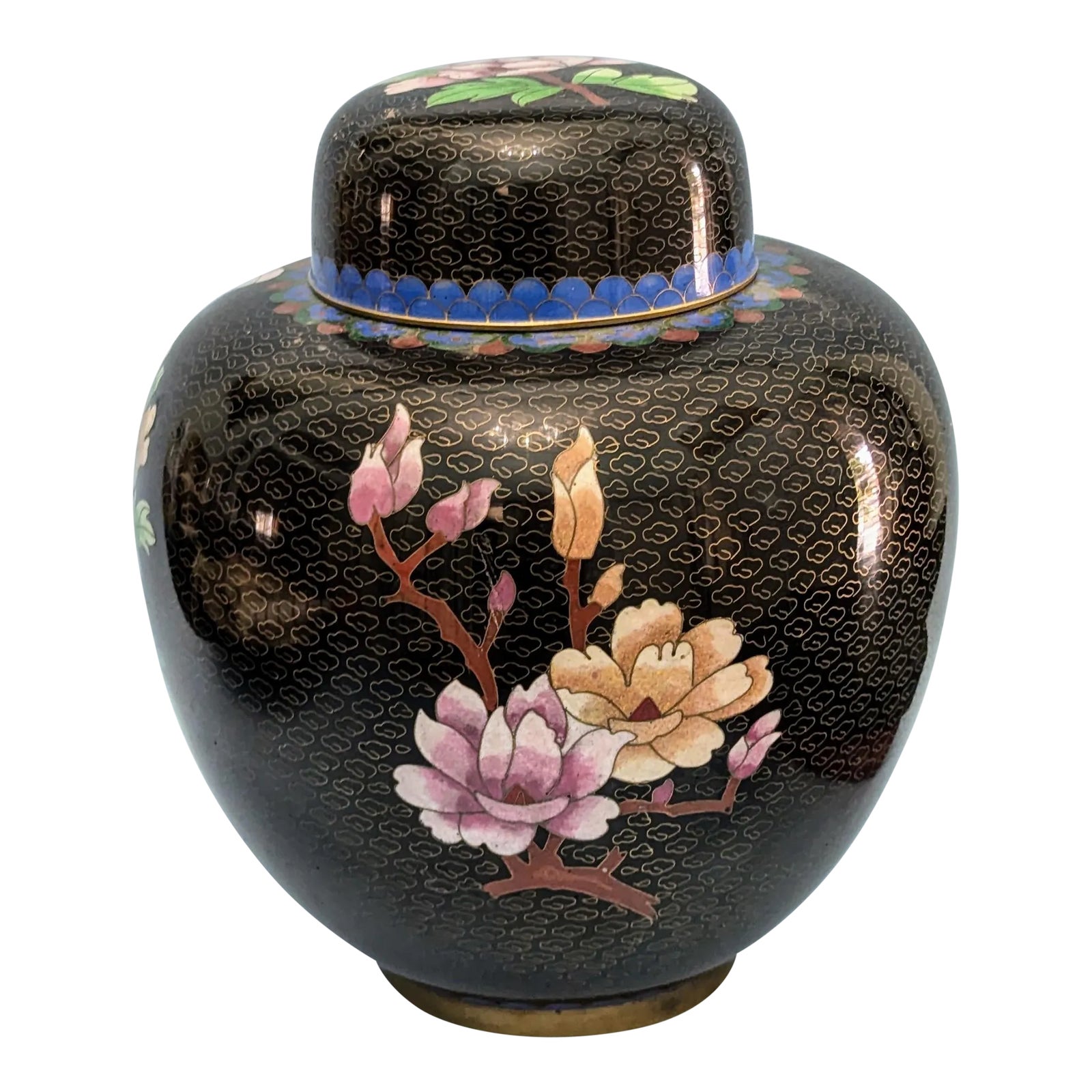Mid 20th Century Brass Cloisonné Ginger Jar Urn | Chairish