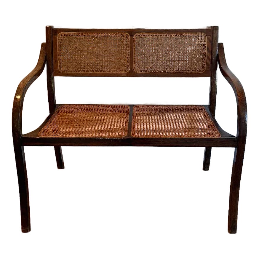 20th Century American Caned Bench | Chairish