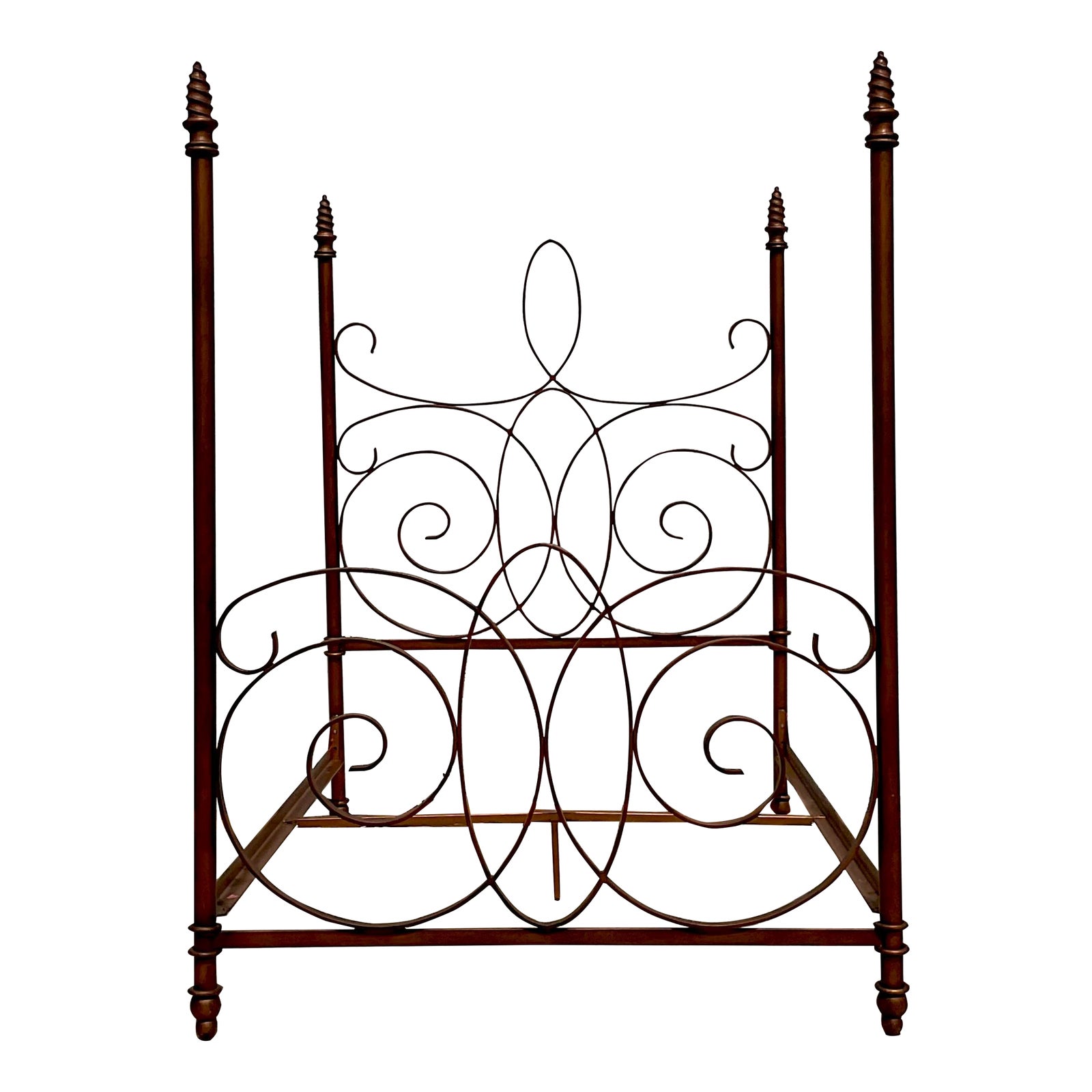 Late 20th Century Vintage Boho Wrought Iron Queen Poster Bed | Chairish