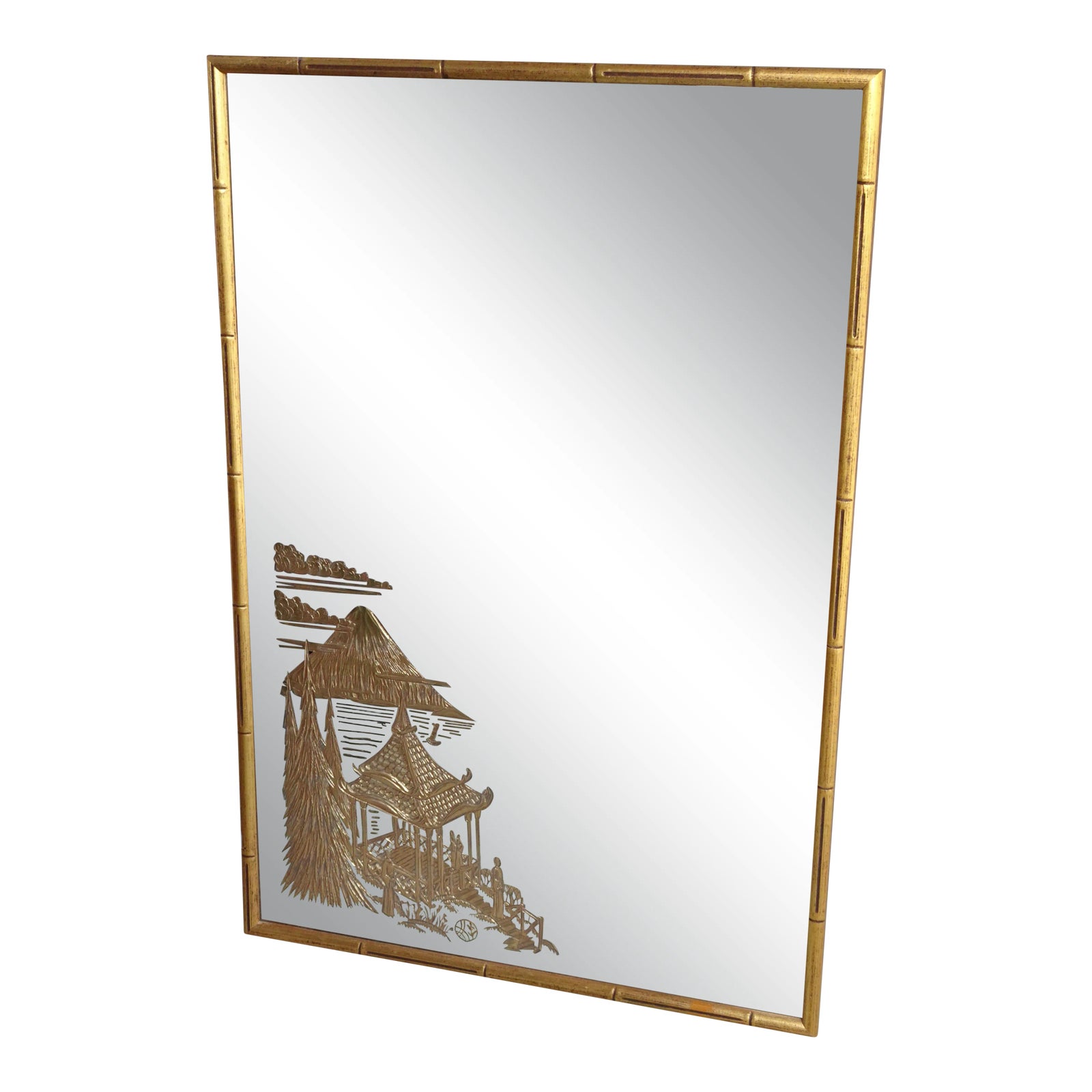 Vintage Hollywood Regency Chinese Asian Gold Etched Mirror in Bamboo ...