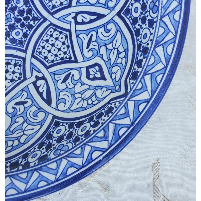 Moroccan Hand Painted Pottery Plate, Blue and White Lhlm 30-5 | Chairish