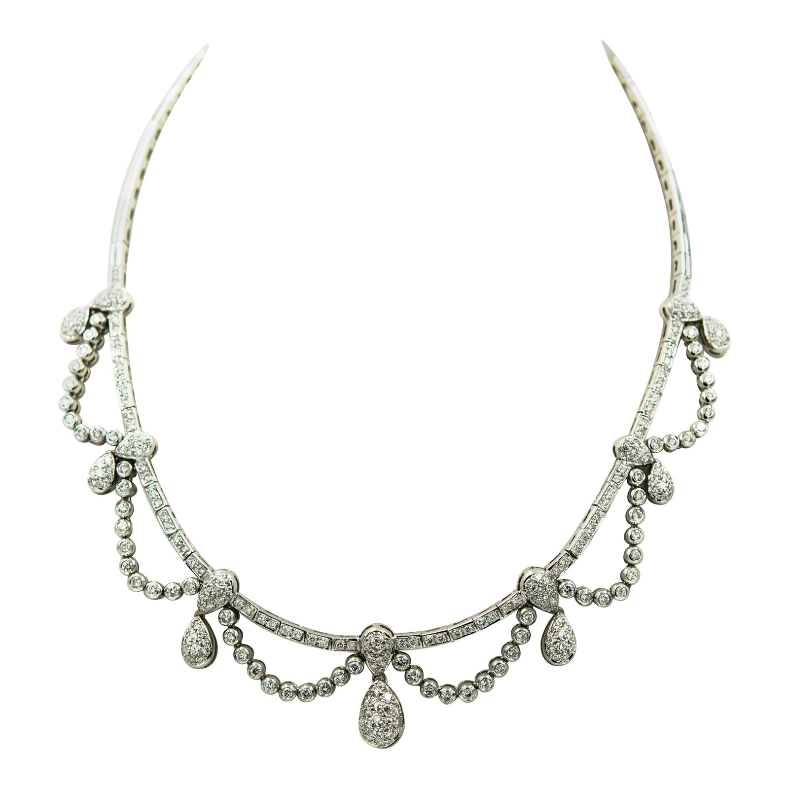 Diamond Garland White Gold Bridal Gala Necklace | Chairish