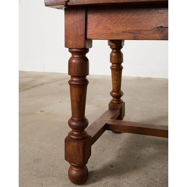 Country English Provincial Oak Farmhouse Trestle Dining Table | Chairish