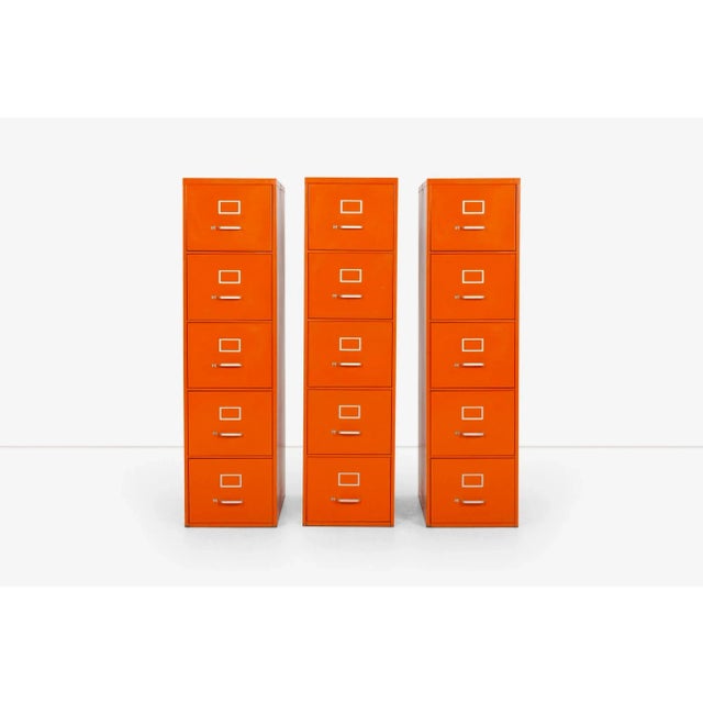 1970s Set of Five Orange Industrial Filing Cabinets | Chairish