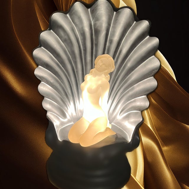 1980s Art Deco Nouveau Clamshell Light Featuring Female Sculpture ...