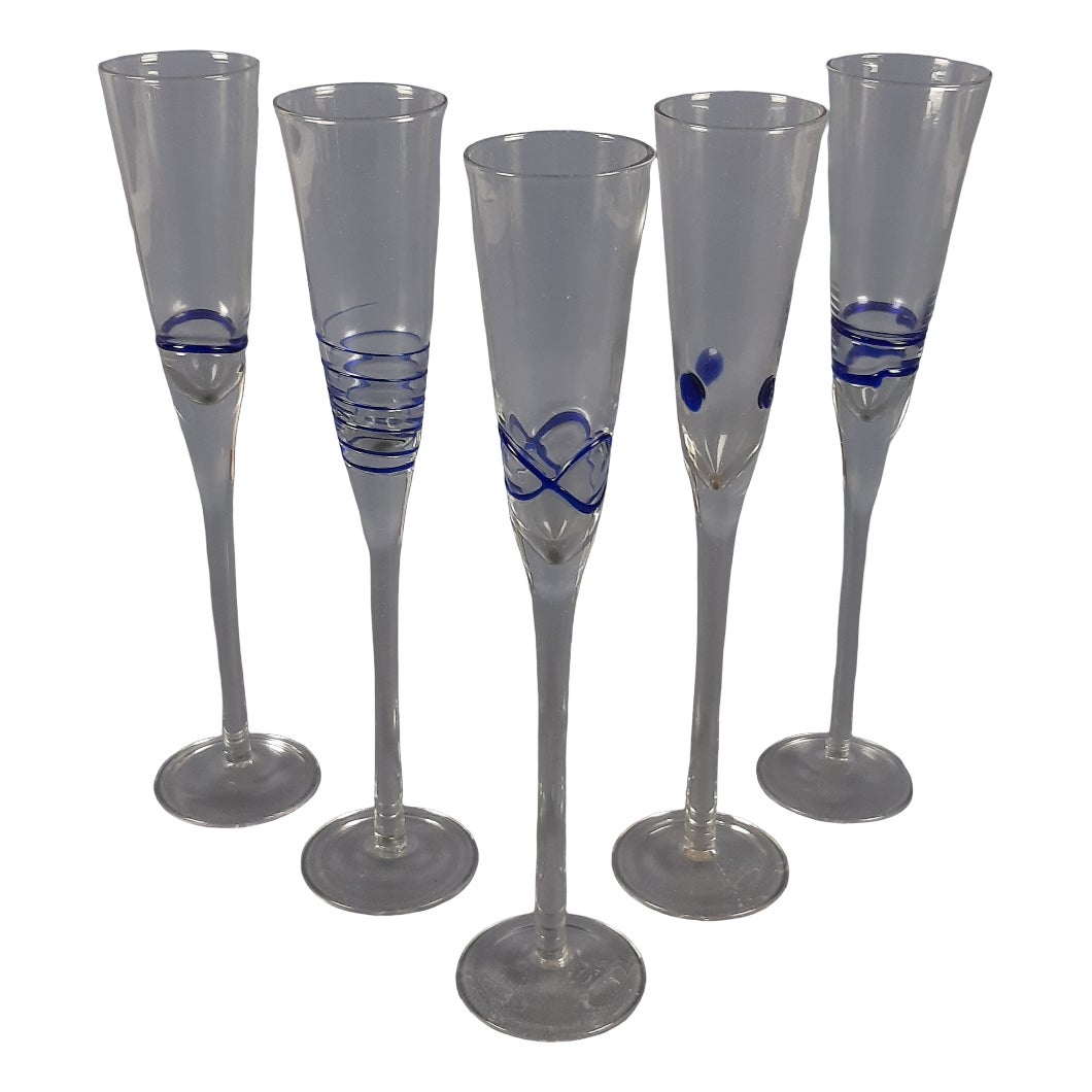 Murano Glass Flute Glasses, 1970s, Set of 5 | Chairish