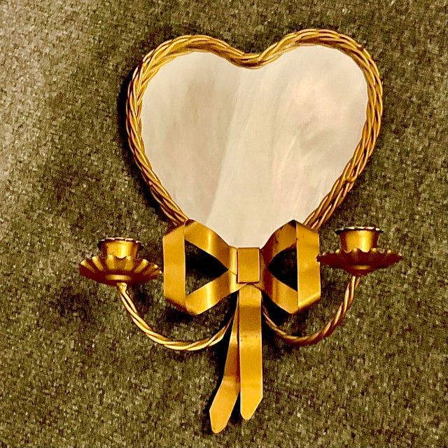 Mid-Century Hollywood Regency Bow & Twisted Rope Mirrored Heart Candle ...