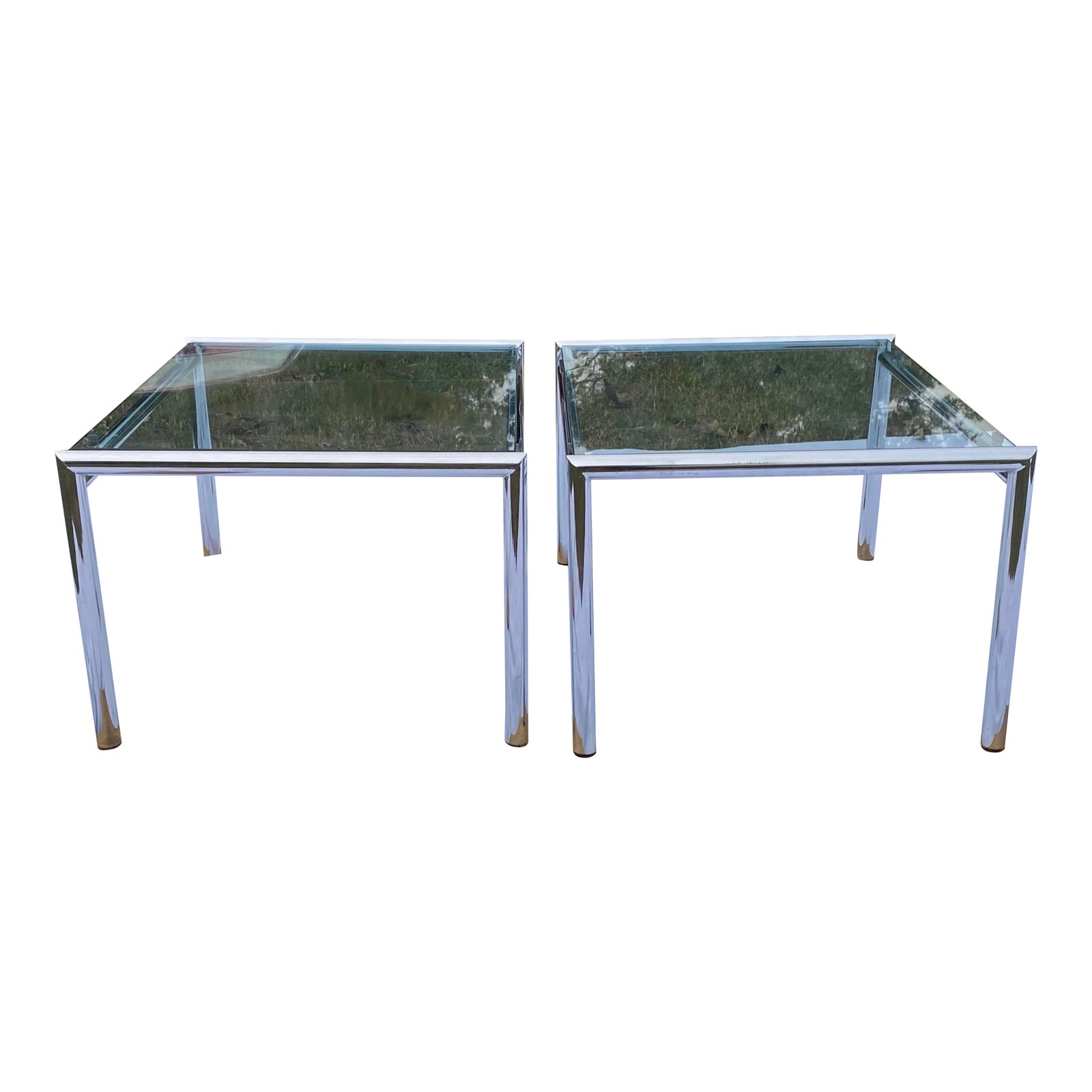 Vintage Tubular Chrome & Glass End Tables with Floating Glass Tops- a ...
