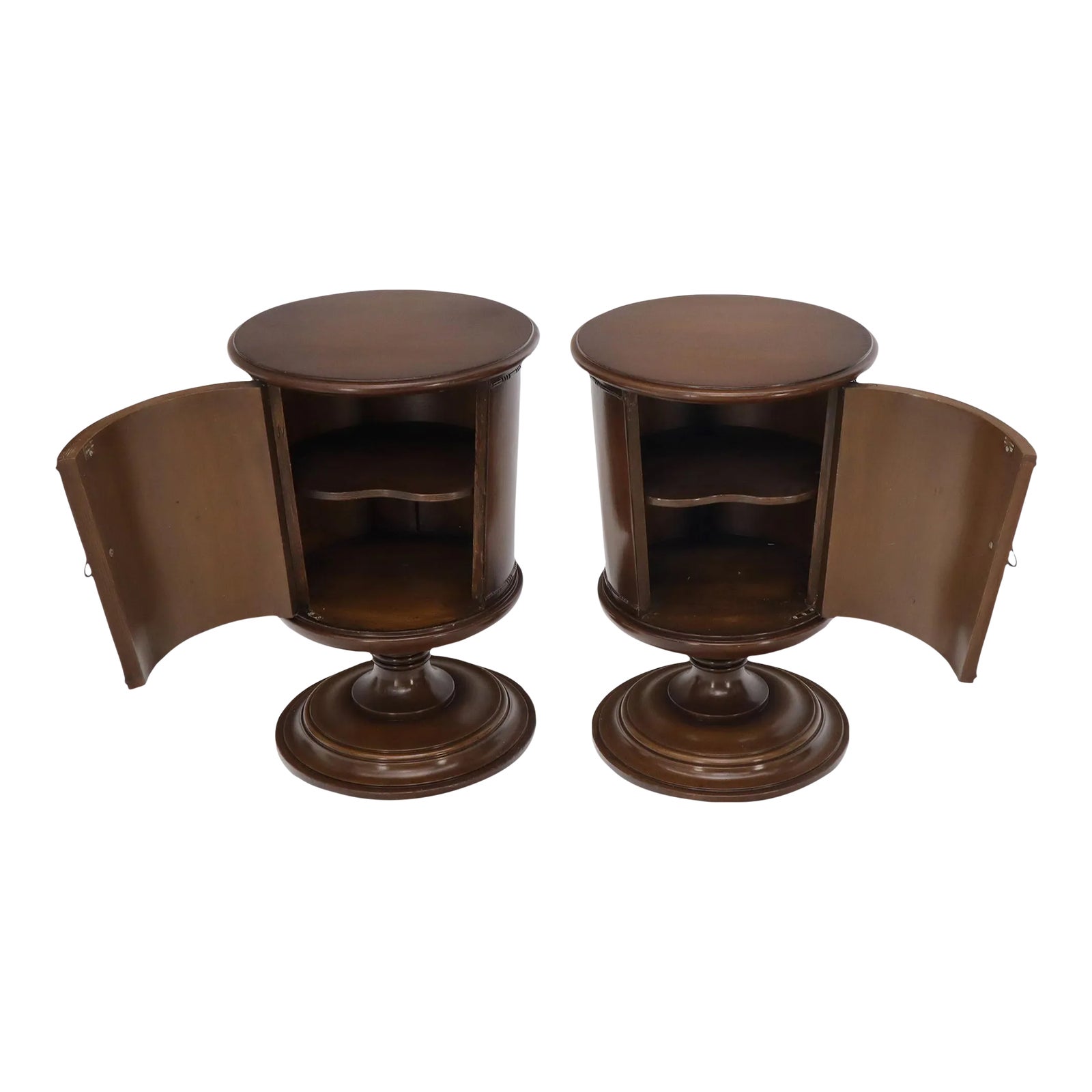 Pair of Round Barrel Shape One Door Compartment End tables Night Stands ...