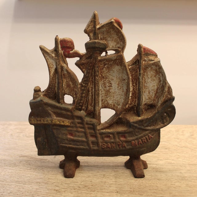 19th Century Original Painted Sail Ship Iron Door Stop | Chairish
