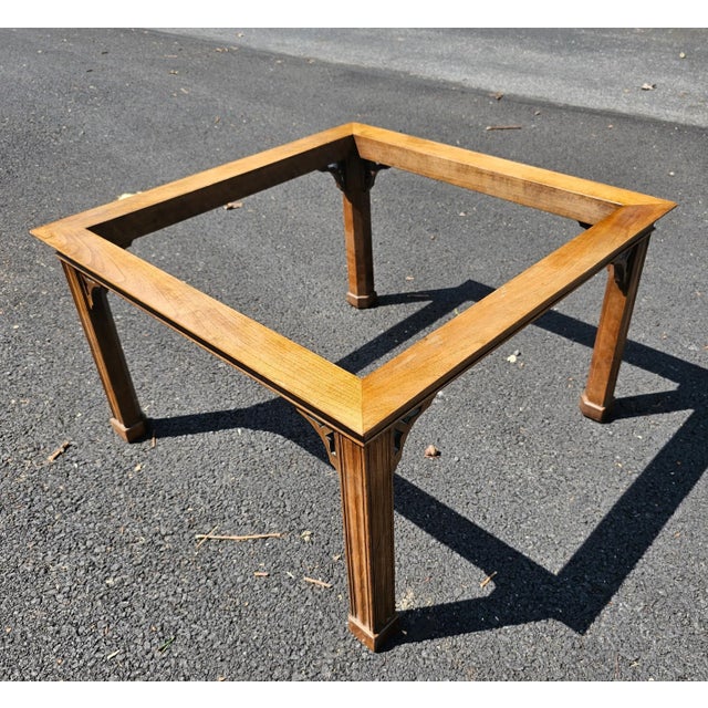 Stickley Chippendale Walnut and Tempered Ogee Cut Edge Glass Top Coffee ...