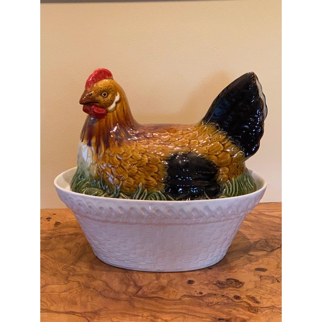 1980 Large Ceramic Hen Rooster Hand Painted Signed Tureen 2 Piece ...