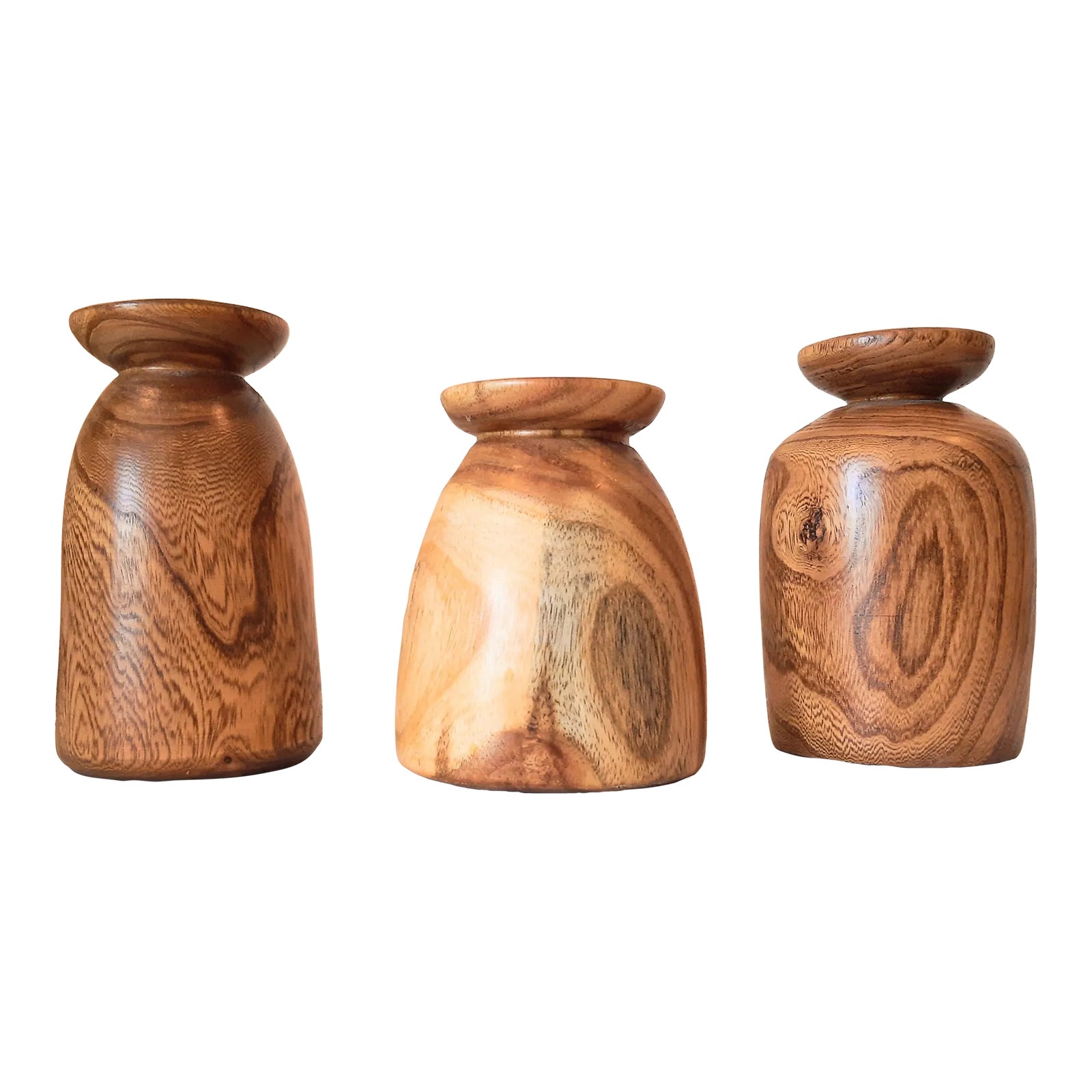 Vintage Wooden Vase Set 3 Hand Turned Signed Oak, Mimosa, Elm Wood ...