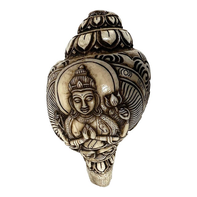Finely Carved Old Tibetan Buddhist Conch Shell | Chairish