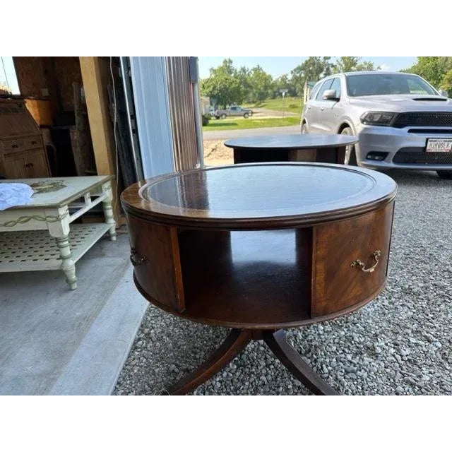 Late 19th Century Walnut Leather Topped Table With Storage | Chairish