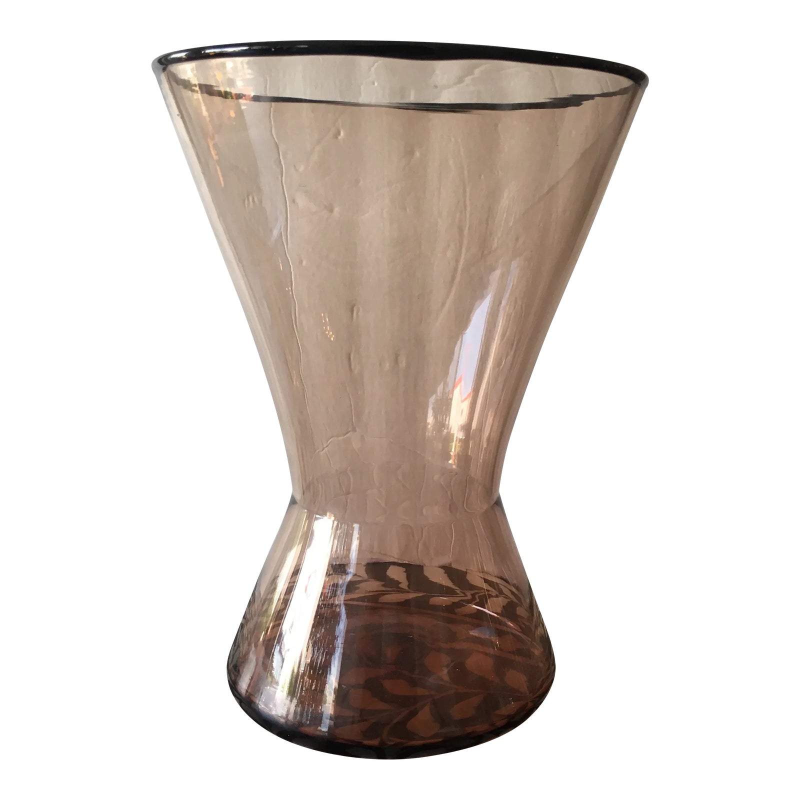 Champagne Colored Artist Signed Hand Blown Cinched Glass Vase | Chairish