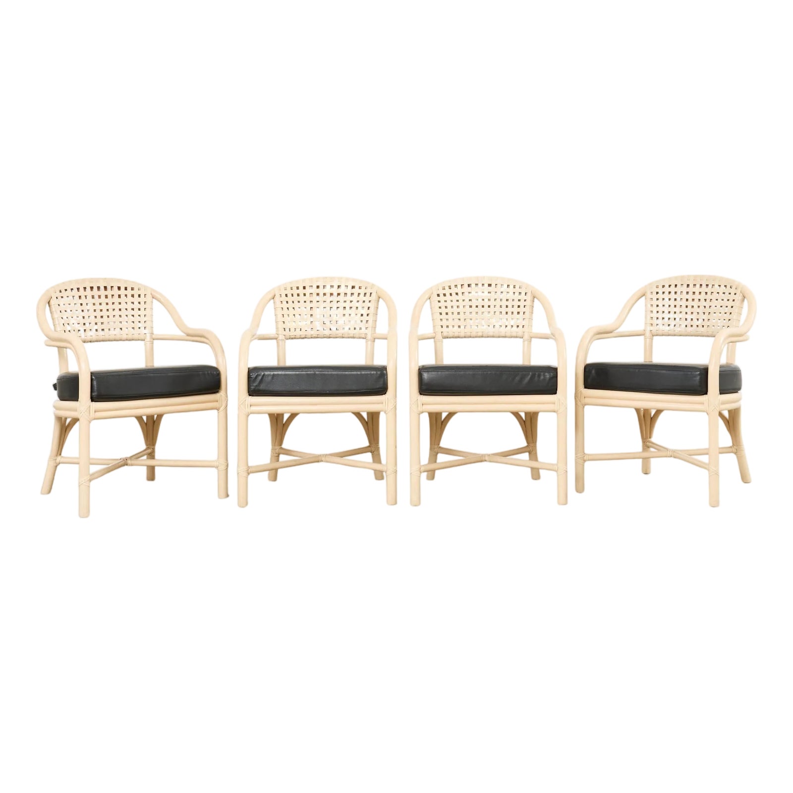 Set of Four McGuire Rattan Laced Rawhide Barrel Armchairs | Chairish