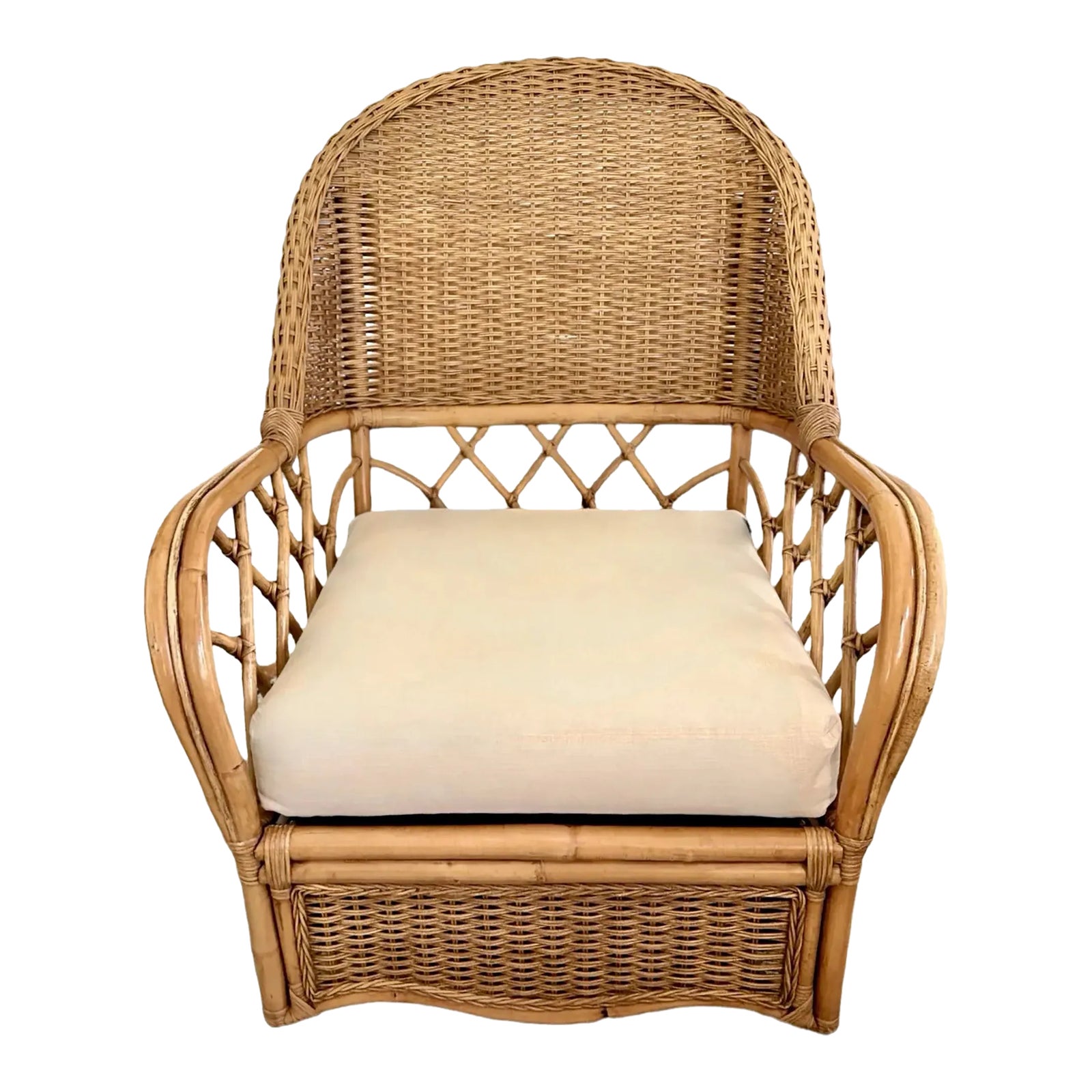 1970s Faux Bamboo Rattan Swivel Chair by Braxton Culler | Chairish