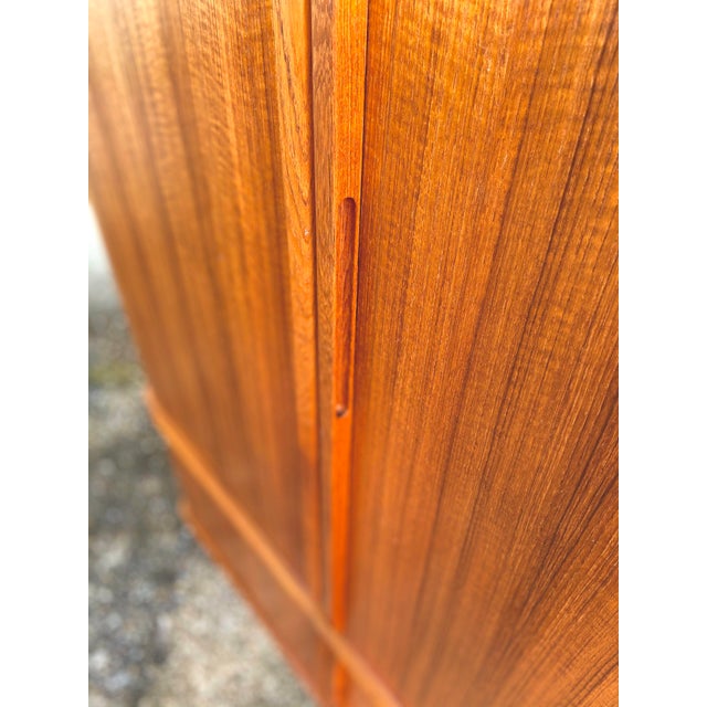 Danish Modern Teak Tambour Highboy Storage Cabinet | in the Style of Hp ...