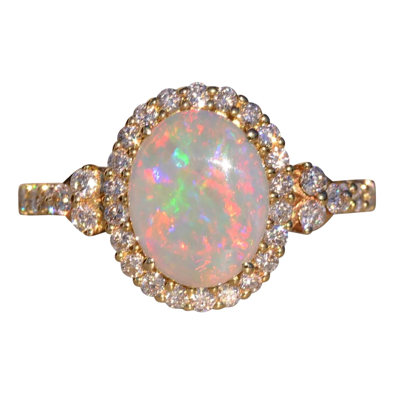 The 65th Avenue: Australian Opal and Diamond Ring in Yellow Gold | Chairish