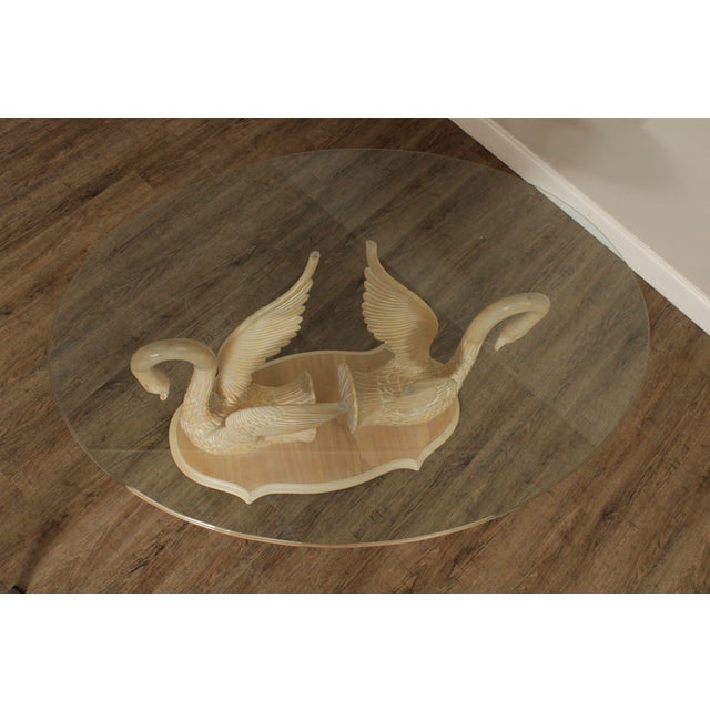 Vintage Carved Double Swan Base Oval Glass Top Dining Table | Chairish