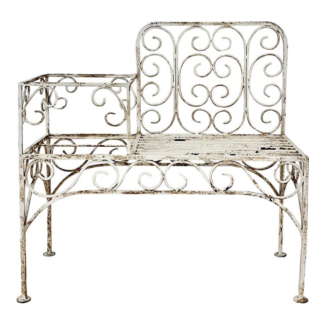 Vintage Wrought Iron Curlicue Telephone Bench | Chairish