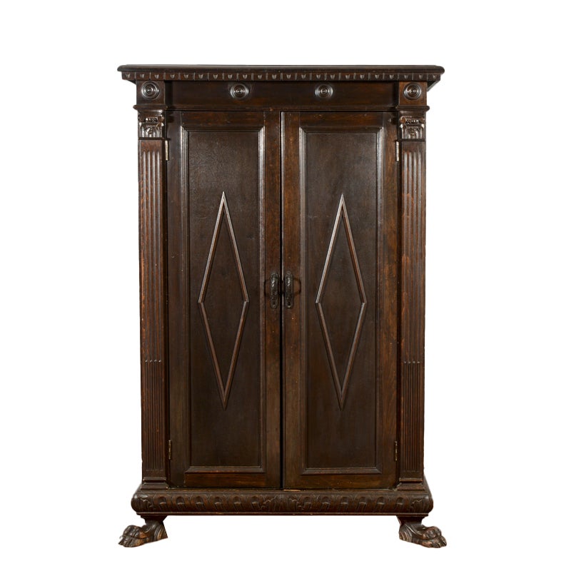 Lion Feet Bookcase Cabinet with Shelves and Drawer, 1900s | Chairish
