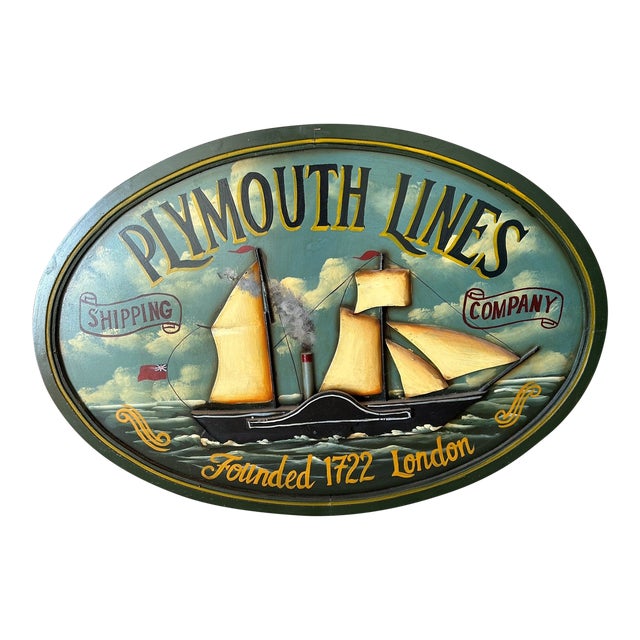 1980s Plymouth Lines Shipping Company 3-D Painted Sign | Chairish