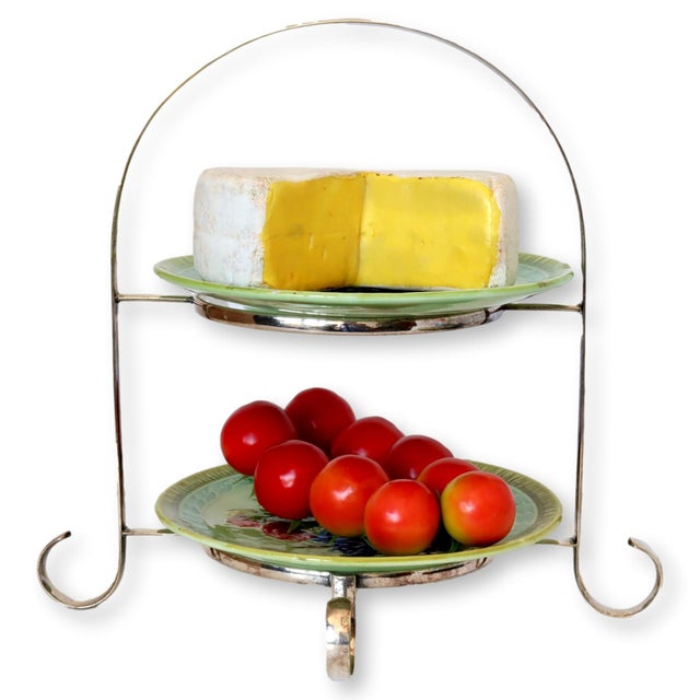 English High Tea Stand W/Majolica Plates, 3 Pieces | Chairish