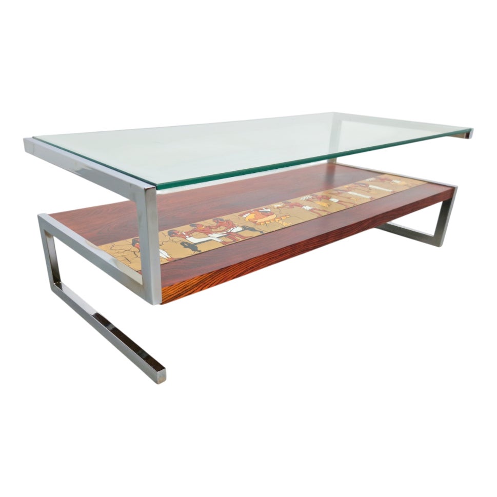 Vintage Z-Shaped Coffee Table with Ceramic Tableau, 1960s | Chairish