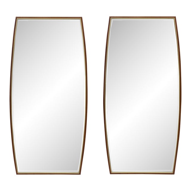 Mid-Century Modern Pair of Curved and Beveled Wall Mirrors | Chairish