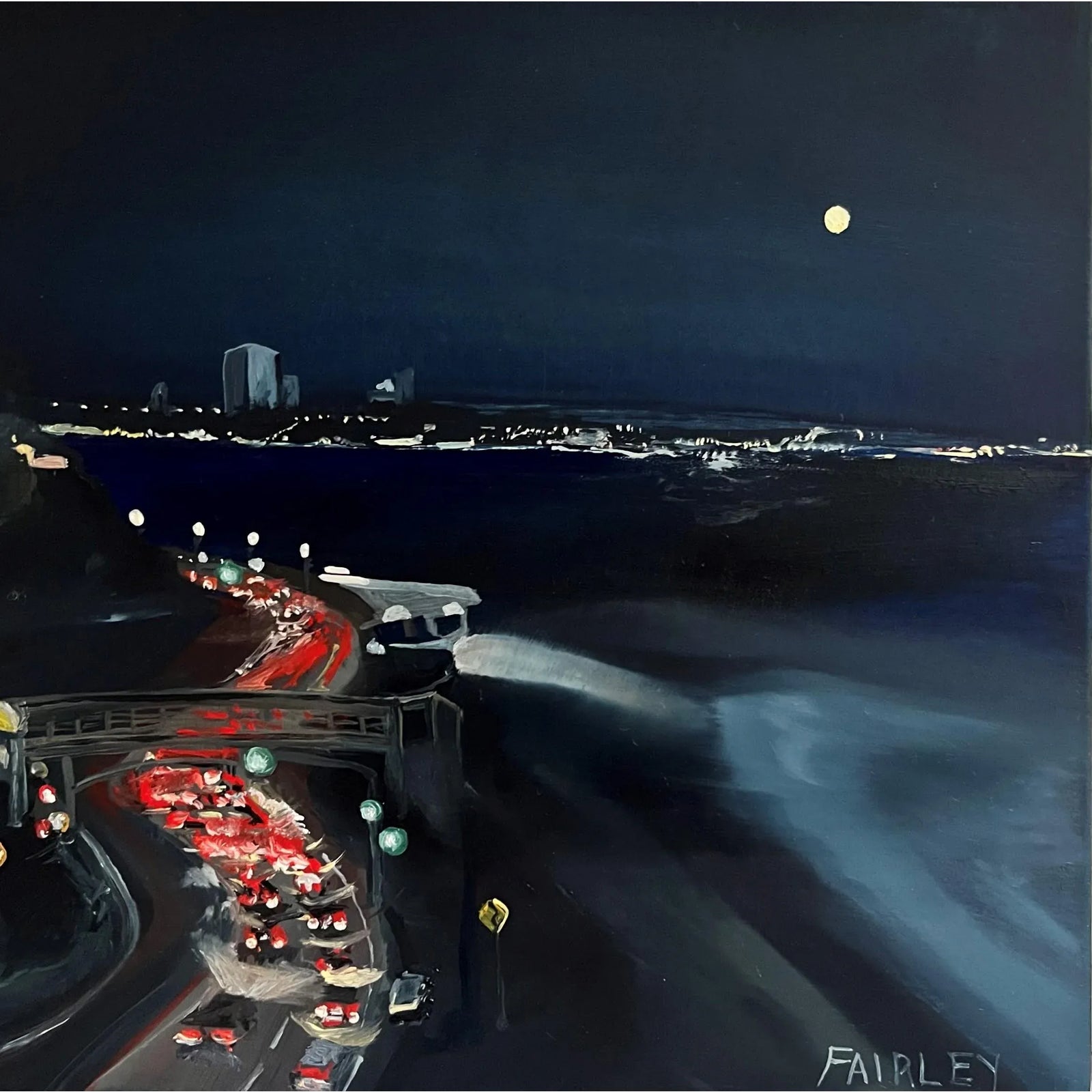 PCH at Porto Marina Nocturne; Full Moon, Original Painting by Jessica ...