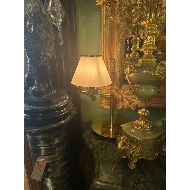 Vintage Modern Brass Swing Arm Reading Table Lamp With Glass Shades ...