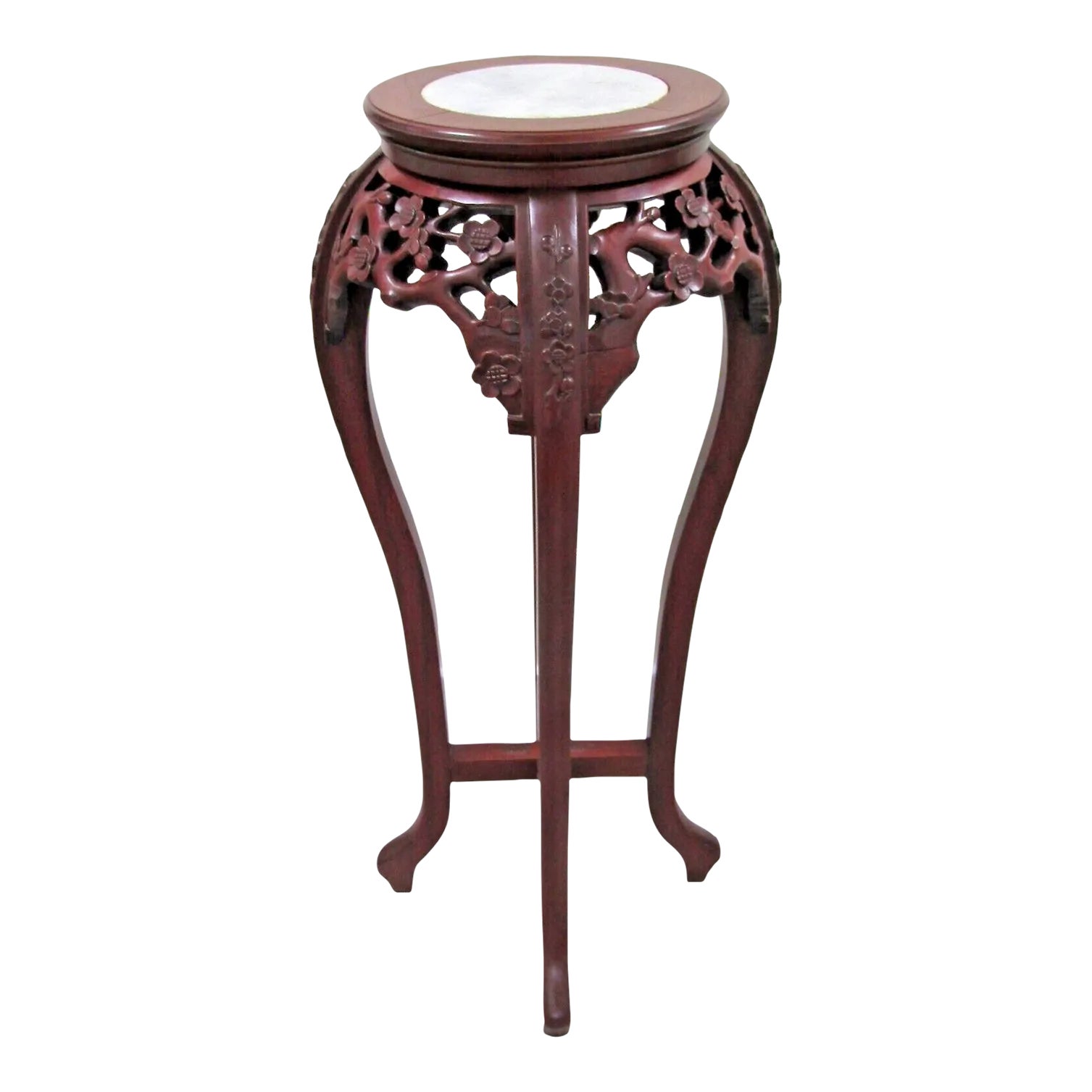 1940s Chinese Hand Carved Rosewood Marble Top Lotus Pedestal Plant ...
