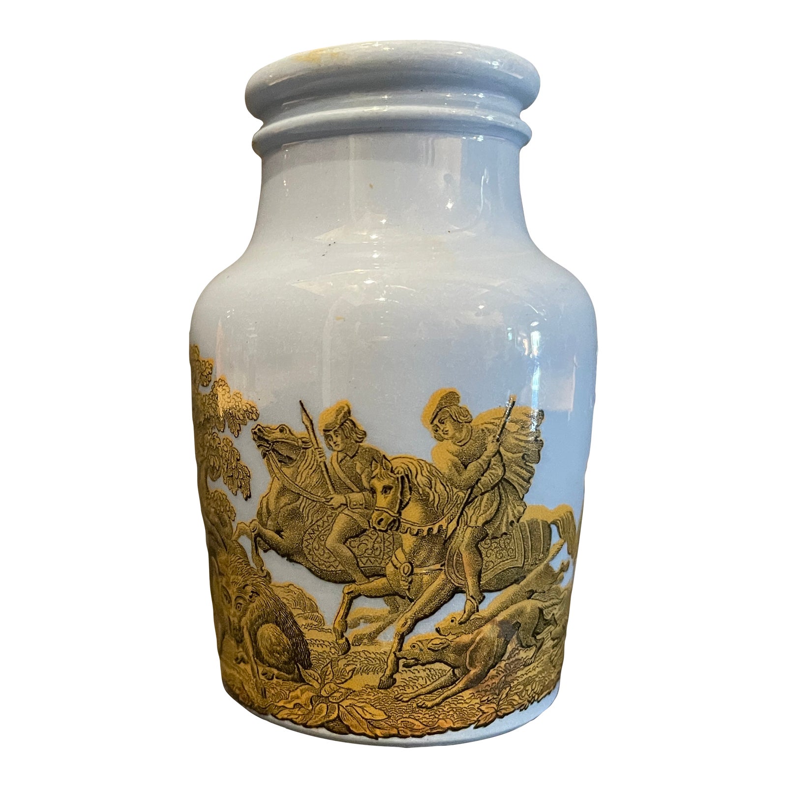 1850s Prattware Transferware Blue Pottery Jar | Chairish