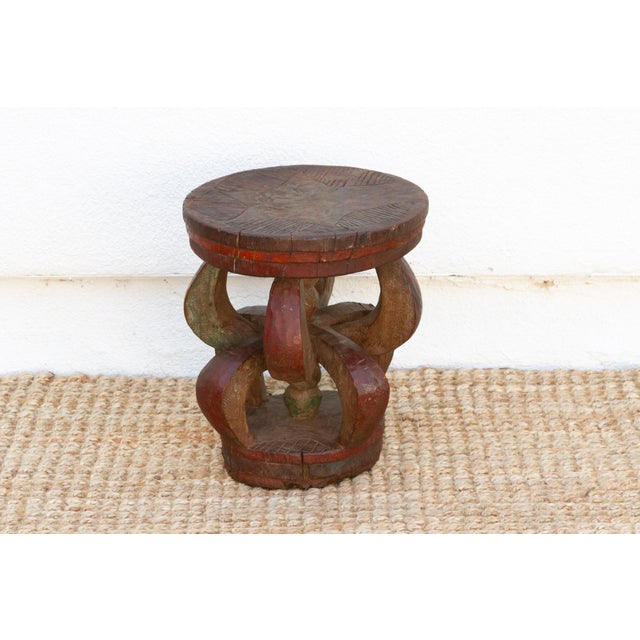 Handcarved Semi-Abstract Painted African Stool | Chairish