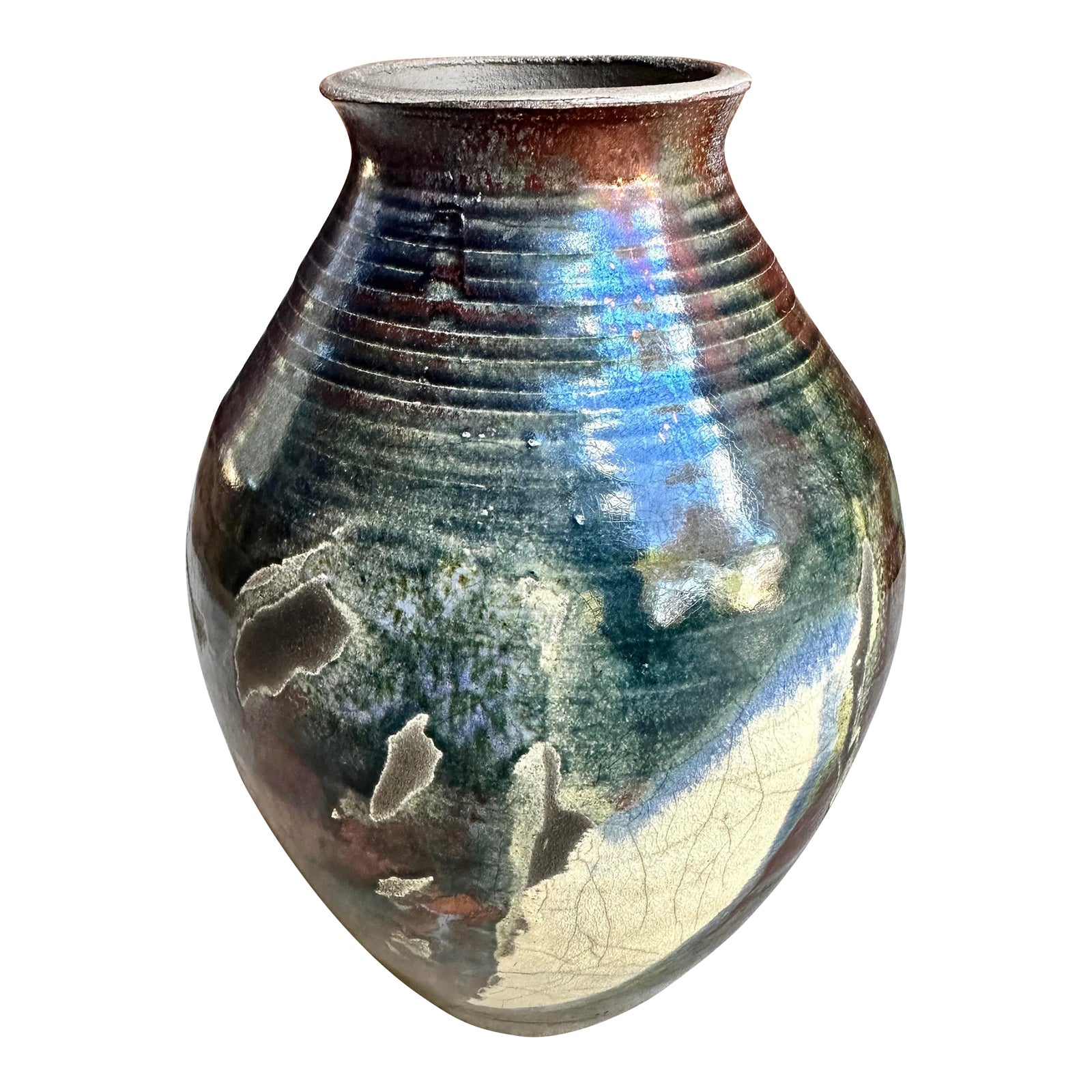 Signed Studio Pottery Raku Vase With Iridescent Glaze Signed and Dated ...