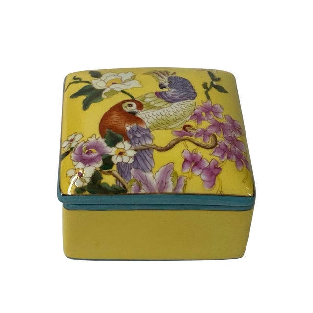 Contemporary Yellow Flower Painting Square Porcelain Box - Jewelry Box ...