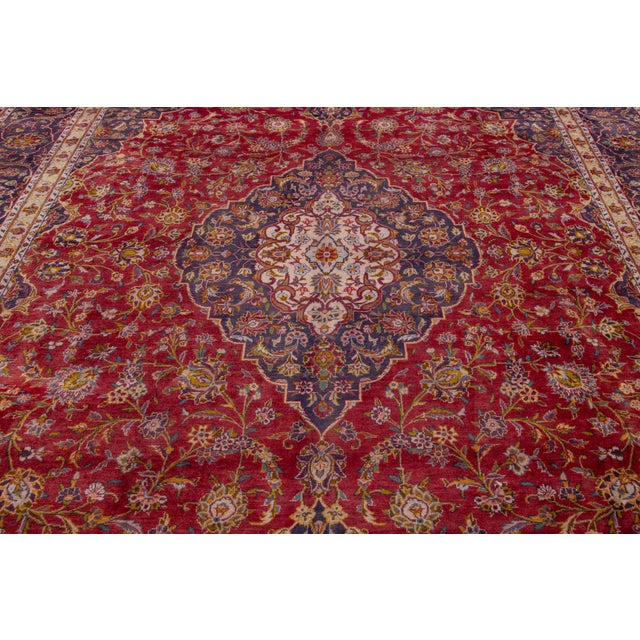 1950s Red Vintage Isfahan Deigned Wool Rug Room Size | Chairish