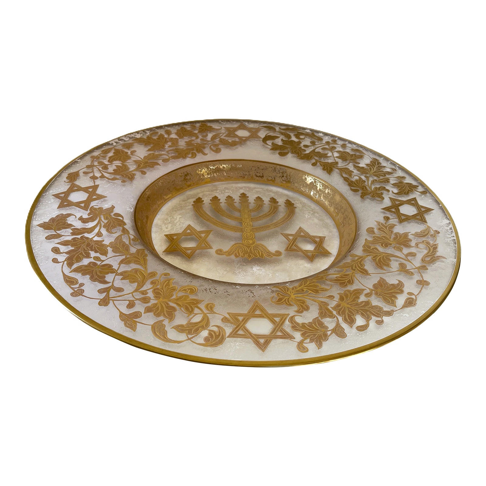 Murano Crystal and Gold-Etched Hanukkah Judaica Display Plate | Chairish