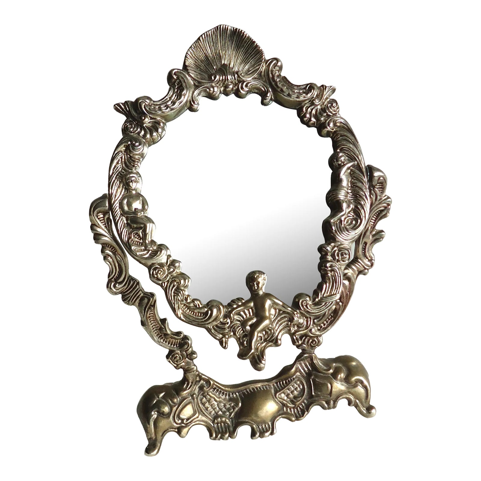 Vintage Silverplate Putti Vanity Tabletop Mirror | Chairish