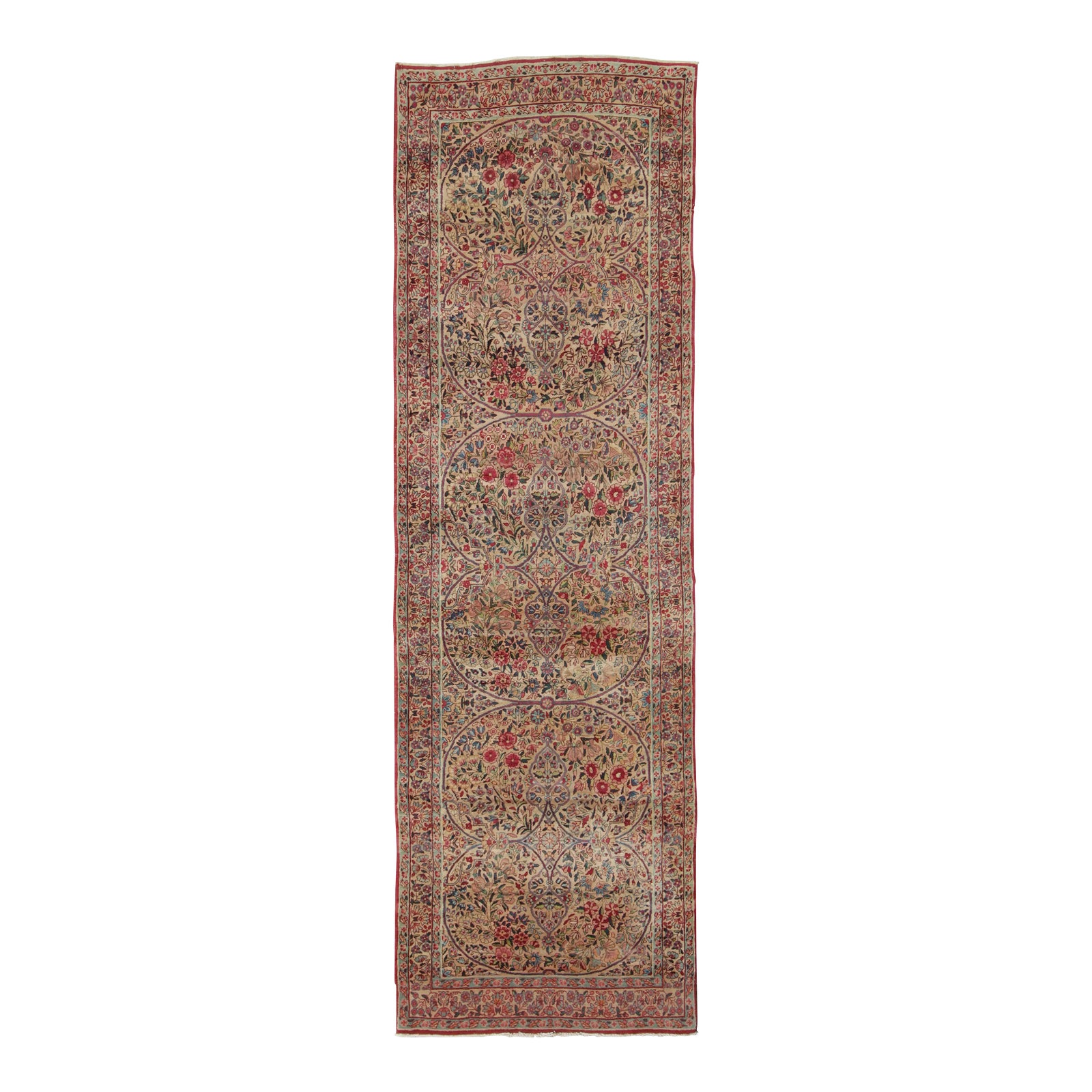 Antique Kerman Lavar Persian Runner Rug With Interlocking Florals - Rug ...