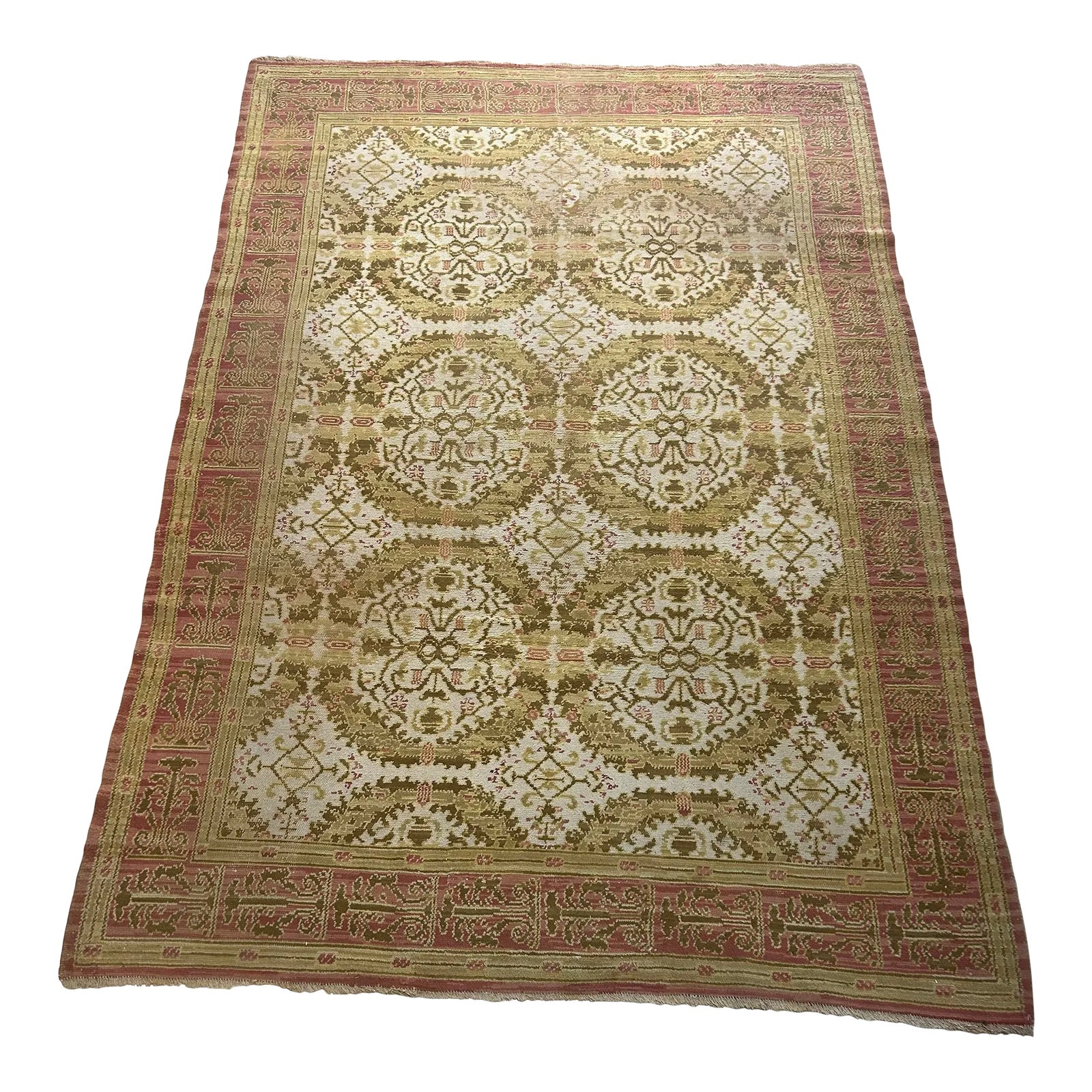 1930s Spanish Leafy Wreath Motif Rug | Chairish