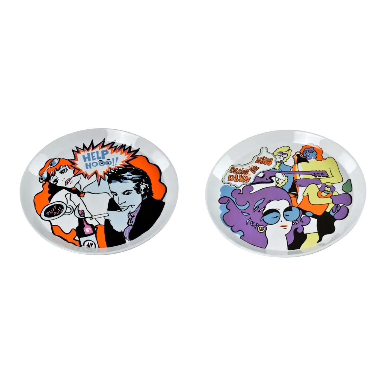 Pair of Italian Ceramic Plates by Franco Pozzi, 1965 | Chairish